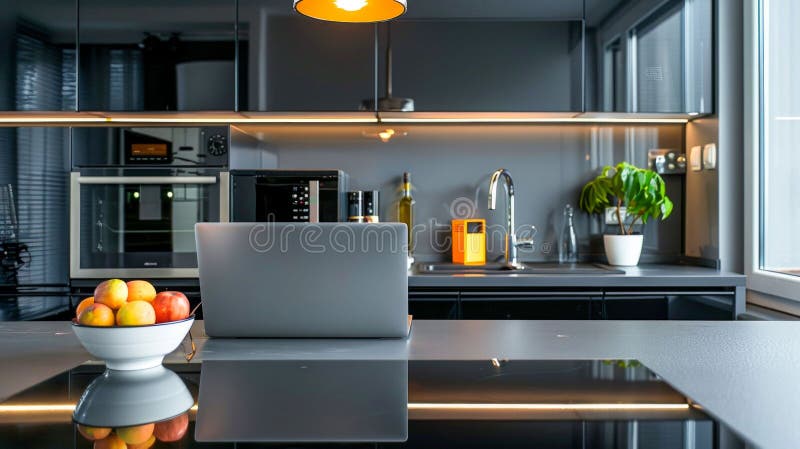 Sleek Modern Kitchen with Integrated Technology. Generative Ai Stock ...