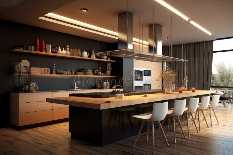 Sleek Modern Kitchen Interior. Generate Ai Stock Photo - Image of light, apartment: 310384344