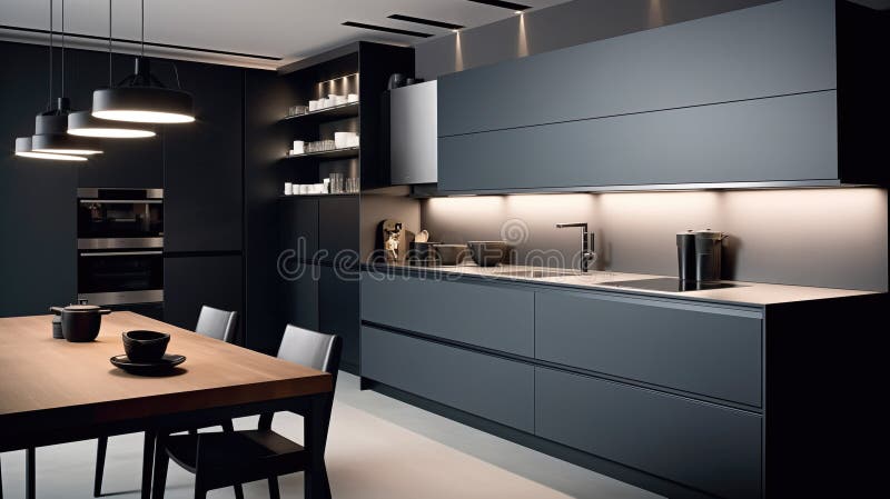 Sleek Modern Kitchen Interior with Minimalist Black Cabinets and ...