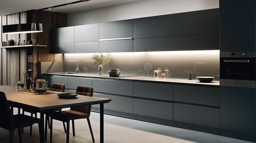 Sleek Modern Kitchen Interior with Minimalist Design and Ambient ...