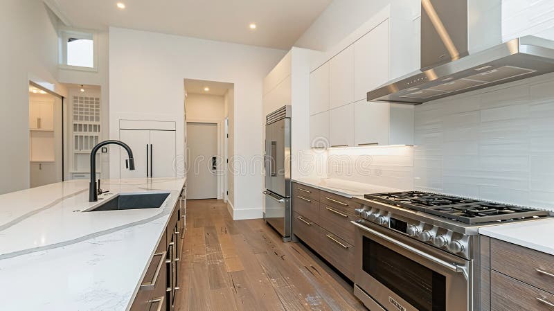 Sleek Modern Kitchen Interior with White Minimalist Design Stock Image ...