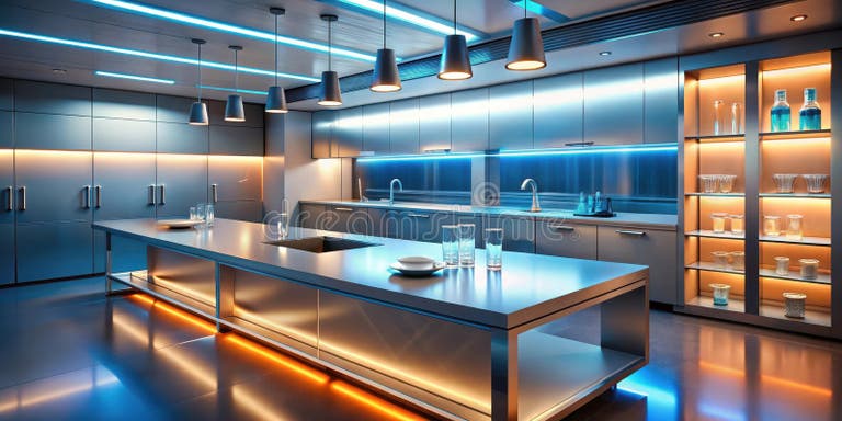 Sleek Modern Kitchen Island with Integrated Lighting and Ambient ...