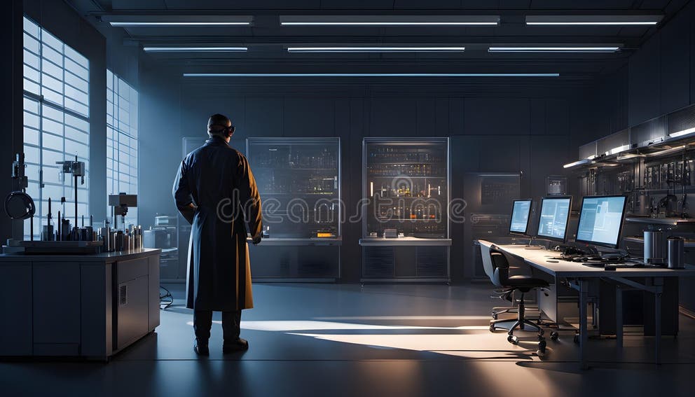 A Sleek, Modern Laboratory Setting Under a Dark Gradient Backdrop at ...
