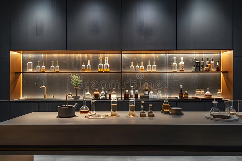 A Sleek and Modern Laboratory Workstation, with Beakers Stock ...