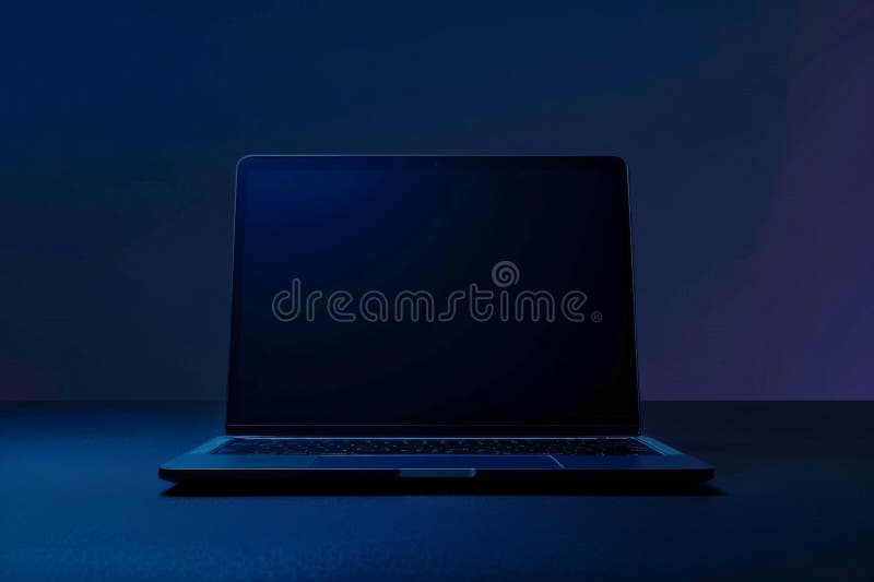 Sleek Modern Laptop on a Dark Desk with Vibrant Blue Backlighting Stock ...