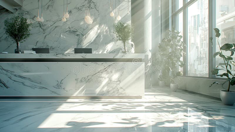 Modern Marble Lobby with Sunlight Stock Illustration - Illustration of ...