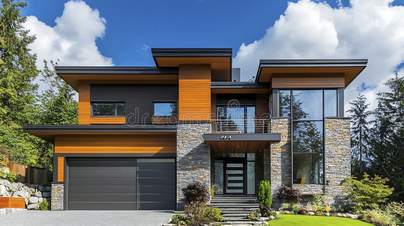 Sleek Modern Luxury Home Facade with Contemporary Design Stock Image ...