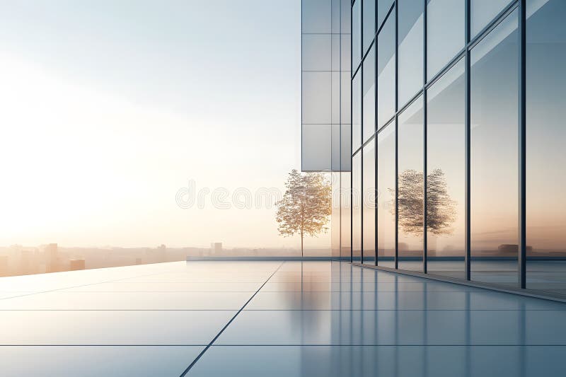 A Sleek, Modern Office Building with Large Glass Windows and Geometric ...