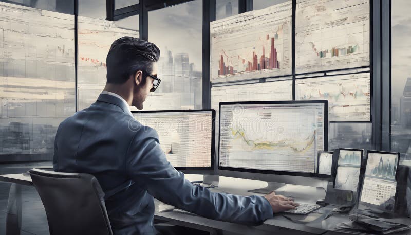 A Businessperson Analyzing Stock Market Data on a Computer Screen in a ...