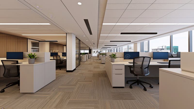 Sleek Modern Office Interior Design for Peaceful Workspace Stock Image - Image of area, plants ...