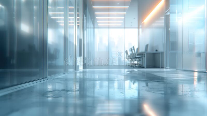 Sleek Modern Office Interior with Glass Walls and Reflective Floor ...