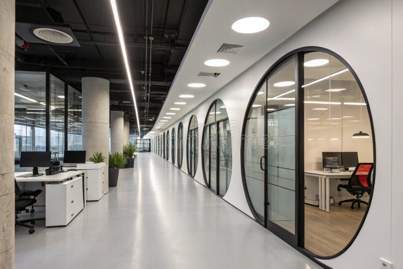 Modern Office Interior with White Corridor Stock Illustration ...