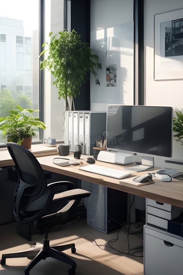 Professional workspace stock illustration. Illustration of evening ...