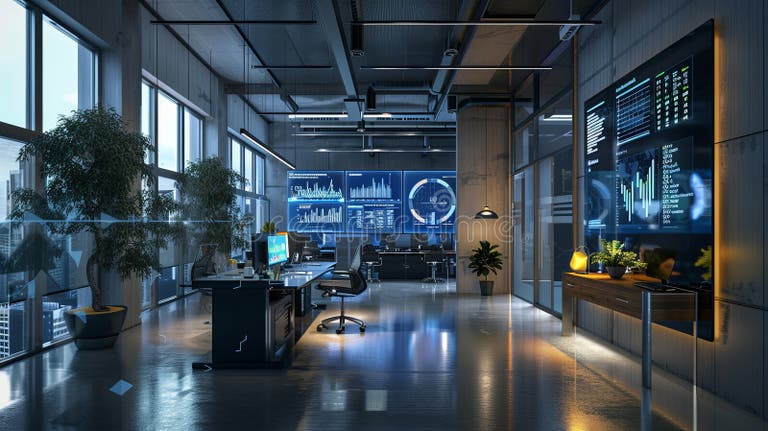 A Sleek, Modern Office with Large Screens Displaying AI Algorithms Analyzing User Behavior and ...