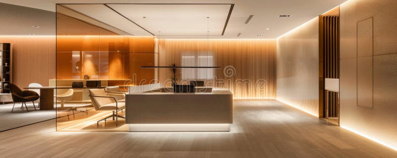 A Sleek Modern Office with LED Lighting, Casting a Soft, Ambient Glow ...