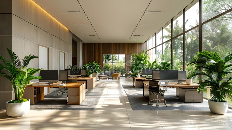 Sleek Modern Office Oasis with Greenery and Sunlight. Concept Office ...