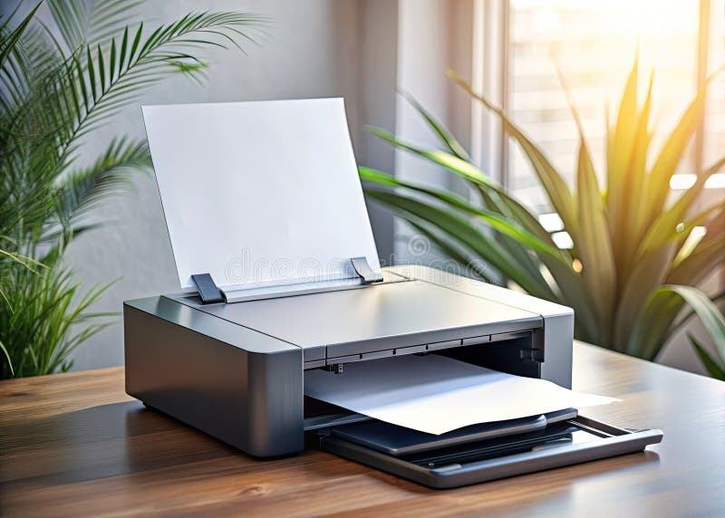 Sleek Modern Office Printer Ready for Documents HighQuality Blank Paper ...