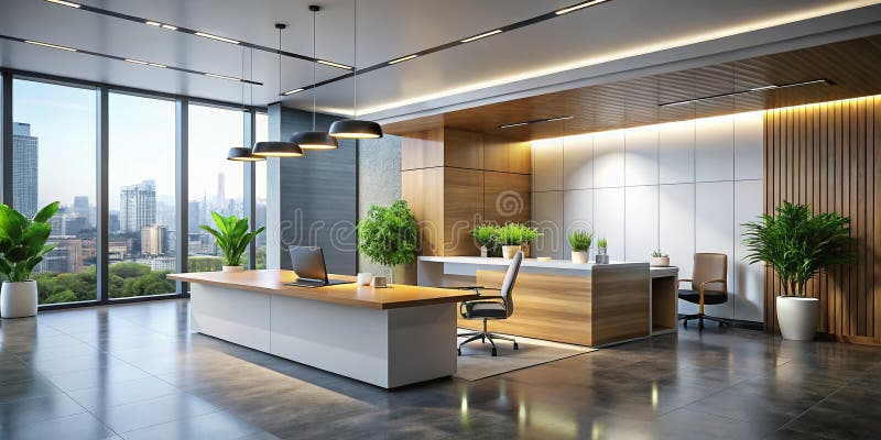 Sleek and Modern Office Reception Desk a 3D Rendered Interior Design ...