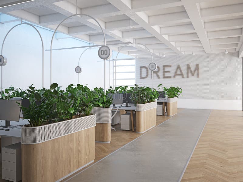 Sleek, Modern Office Space with Natural Light and Greenery. Stock ...