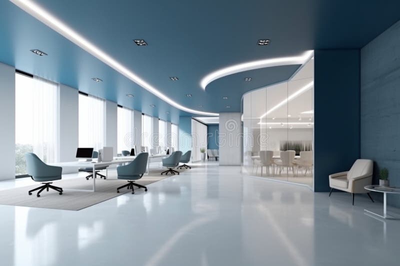 Sleek and Modern Open-space Office with a Mock-up Wall Stock ...