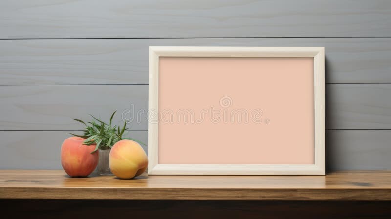 Minimal Peach Frame Mockup on Wooden Table Stock Illustration ...