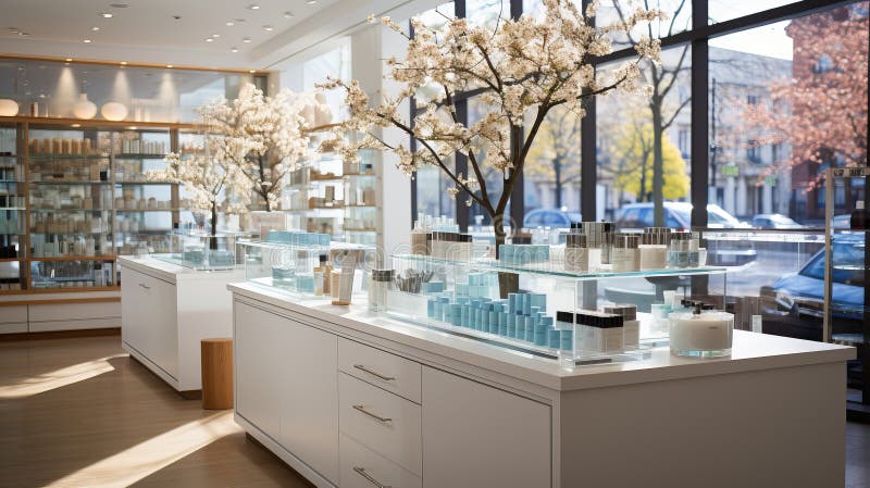 Sleek Modern Pharmacy Interior with Organized Medication Displays and ...