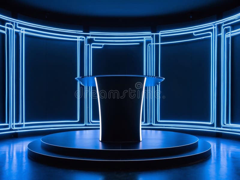 Sleek Modern Podium Stage Platform Curved Structure Outlined by Blue ...