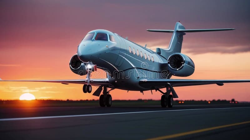 Sleek and Modern Private Jet on a Runway with Headlights on Ready for ...