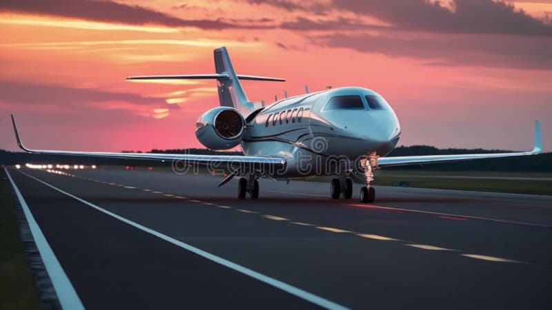 Sleek and Modern Private Jet on a Runway with Headlights on Ready for ...