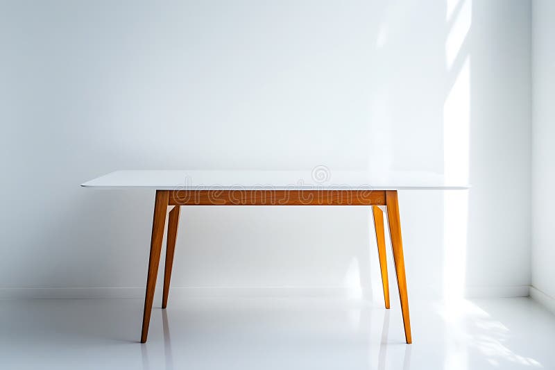 Modern White Table with Wooden Legs, Minimalist Interior Design, Bright ...