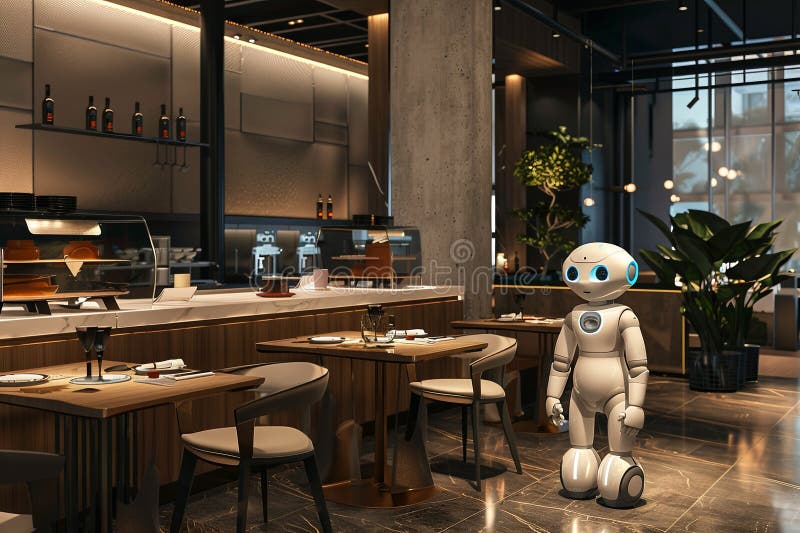 A Sleek, Modern Restaurant Features an AI-powered Robot Interacting ...