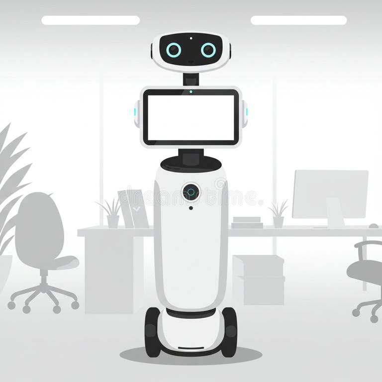 A Sleek, Modern Robot is Positioned in an Office Setting. it Has a ...
