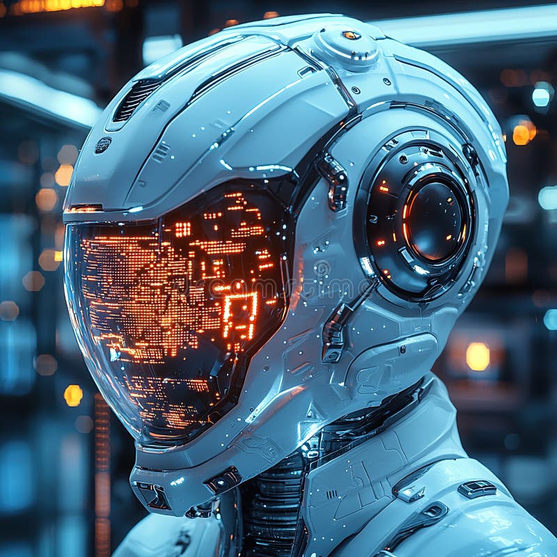 A Sleek, Modern Robotic Helmet with a Digital Display Showcases ...