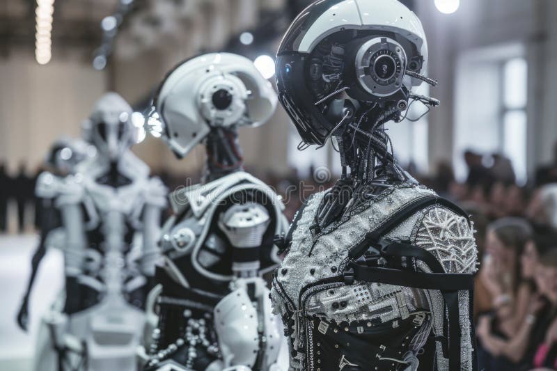 Sleek and Modern Robotic Mannequin on Runway, Blending High Fashion ...