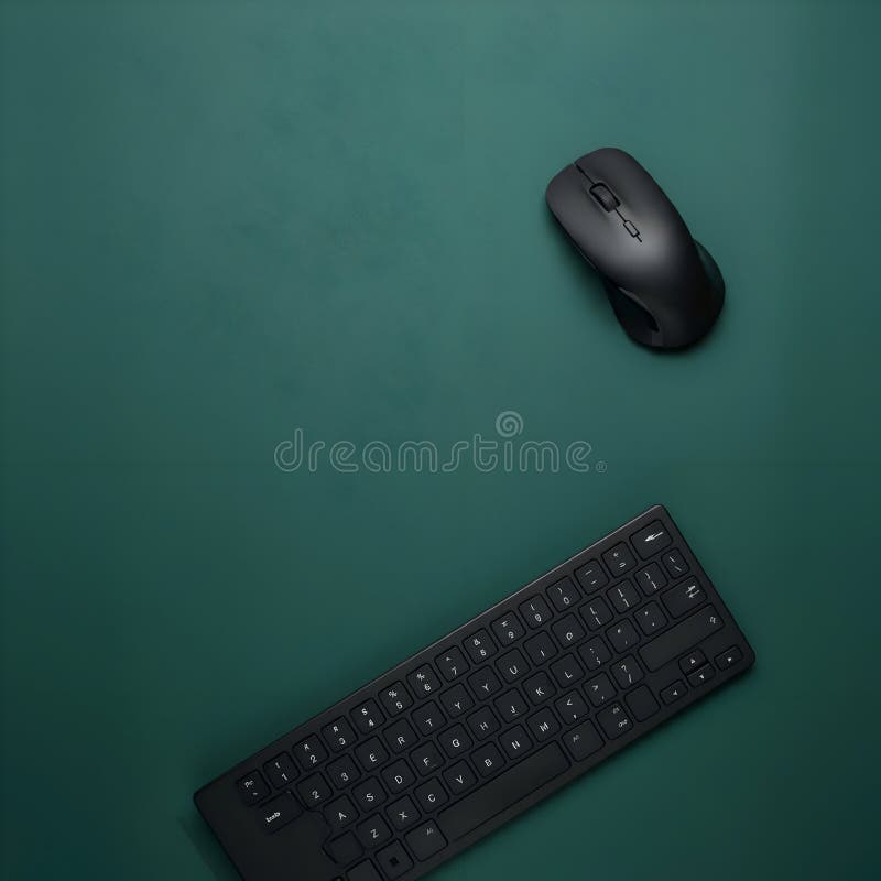 AI-Generated Black Computer Keyboard and Mouse on Teal Surface Stock ...
