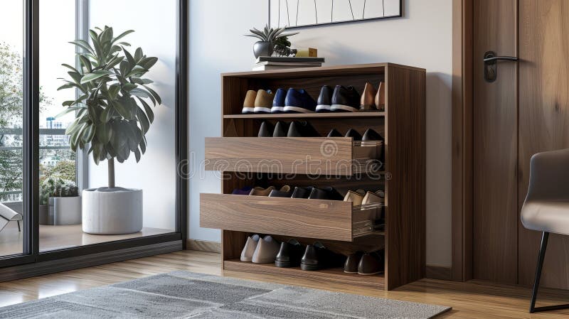 Sleek Modern Shoe Cabinet in Contemporary Entryway Stock Illustration ...
