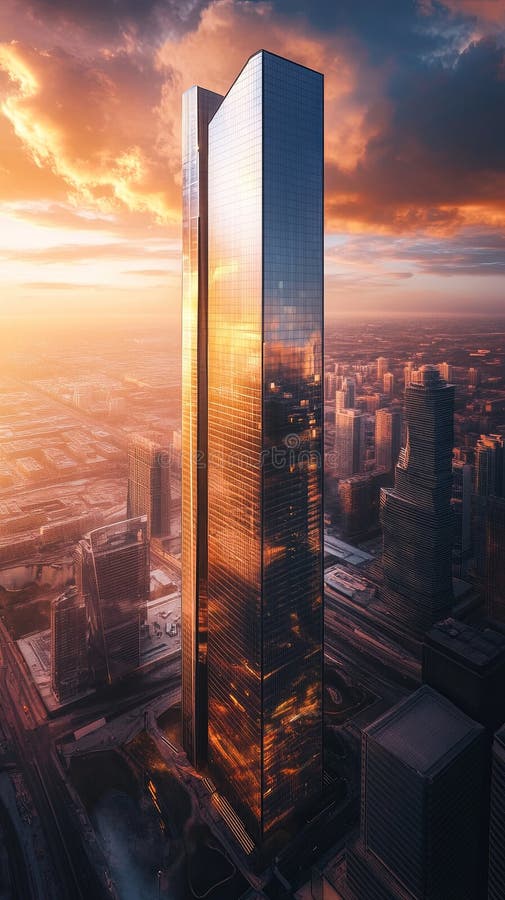 A Sleek Modern Skyscraper Reflecting the Golden Hues of a Sunset Pic ...