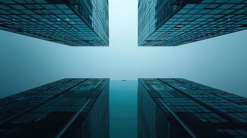 Sleek Modern Skyscraper Reflections in Still Water Stock Illustration ...