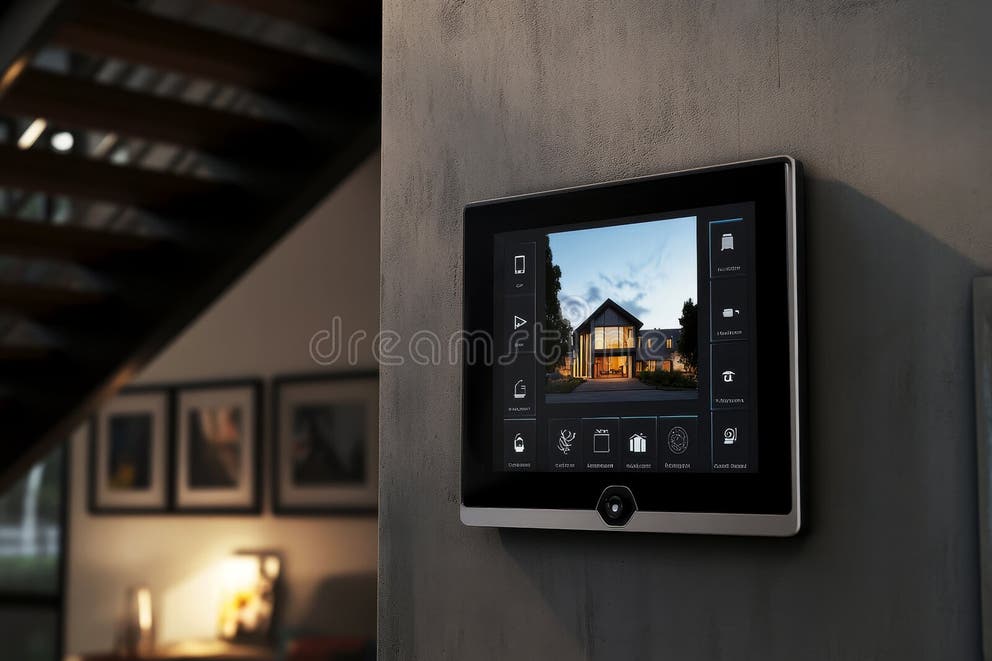 A Sleek Modern Smart Home Mounted on a Light Wall with Intuitive Touch ...