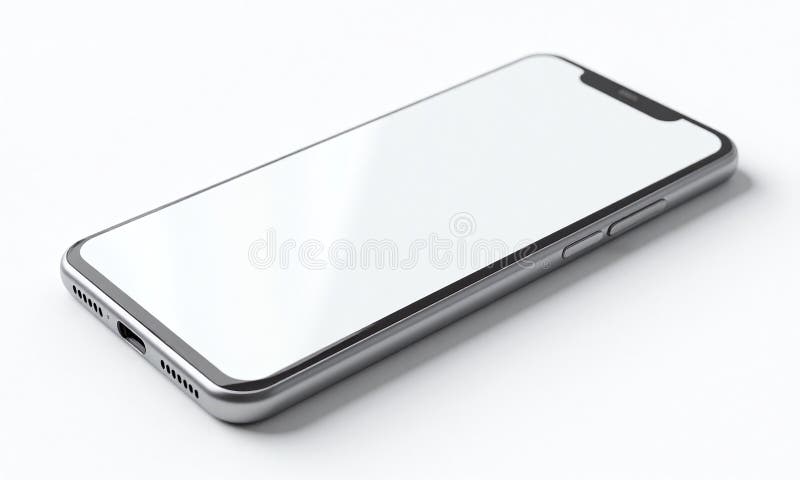 Sleek Modern Smartphone Blank White Screen Angled View Stock ...