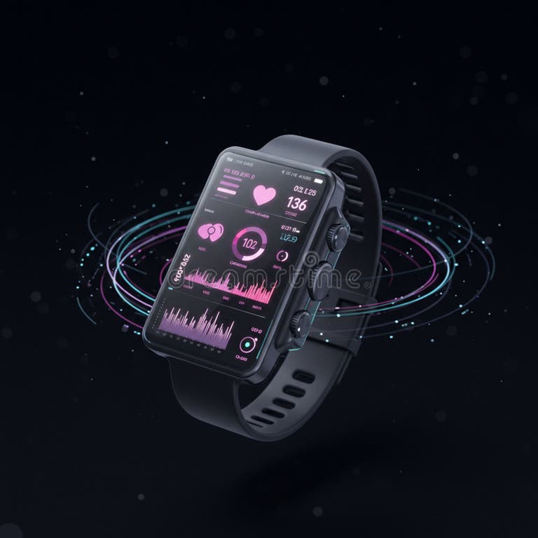 A Sleek, Modern Smartwatch Floating in a Dark Space, Featuring a ...