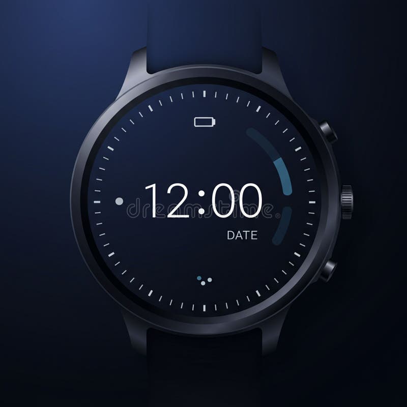 A Sleek, Modern Smartwatch with a Round Face Displaying the Time "12:00 ...