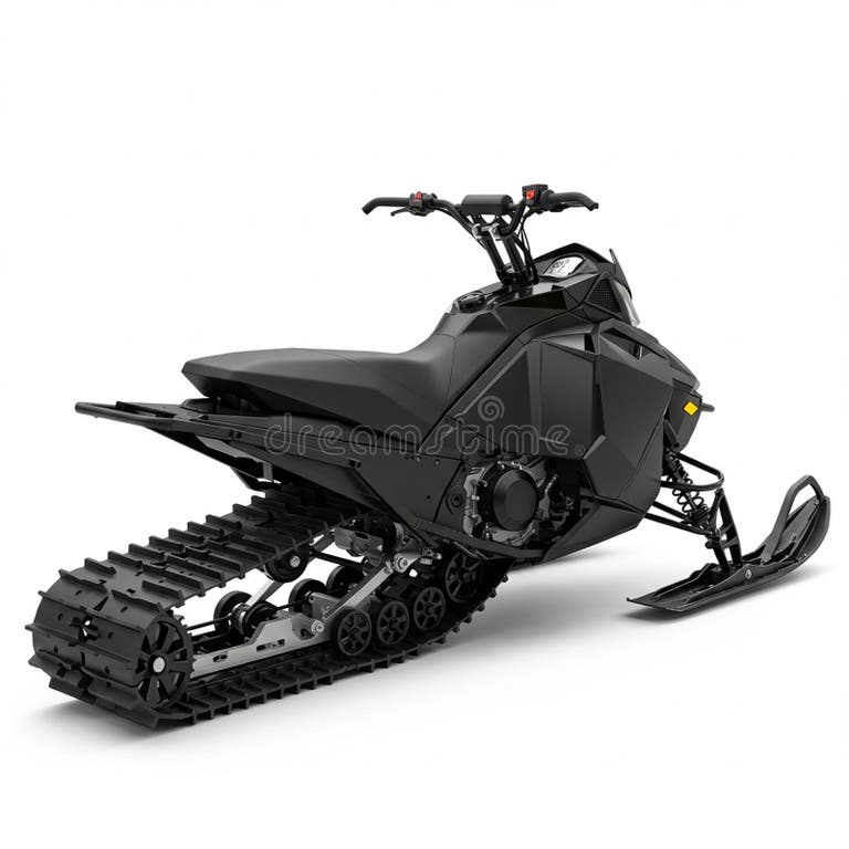 A Sleek, Modern Snowmobile with a Matte Black Finish and Angular Design ...