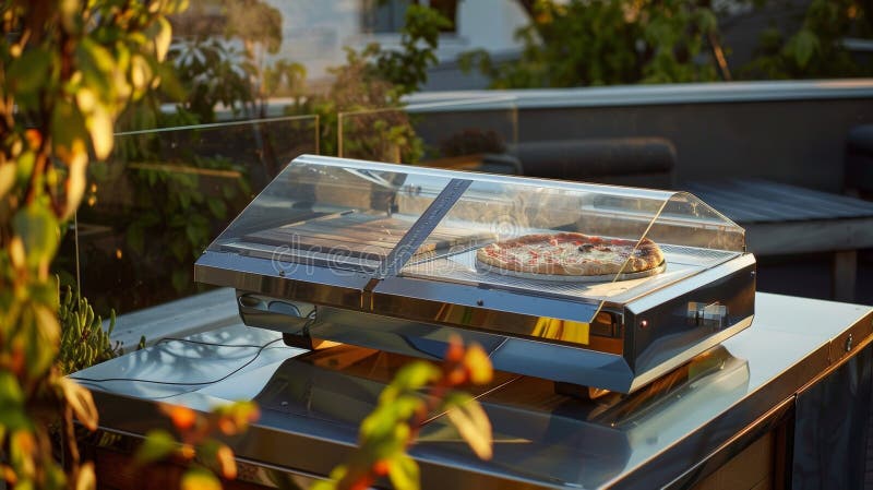 A Sleek Modern Solar Oven on a Rooftop Using Its Reflective Panels To ...