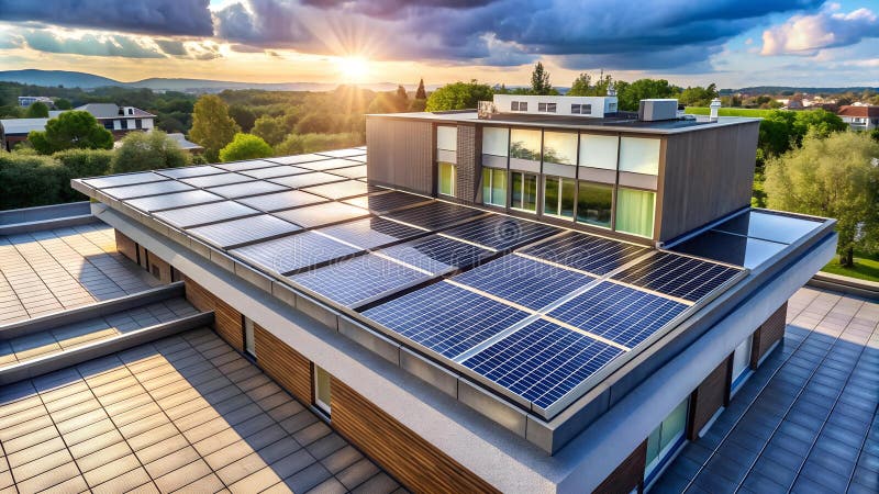 Sleek and Modern Solar Panel Integration on a Rooftop with Geometric ...