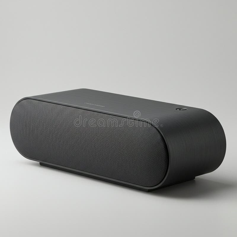 A Sleek, Modern Speaker with a Dark, Brushed Metallic Finish. the Front ...