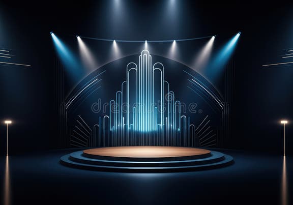 Modern Stage Design with Blue Lights and Geometric Patterns for Events ...