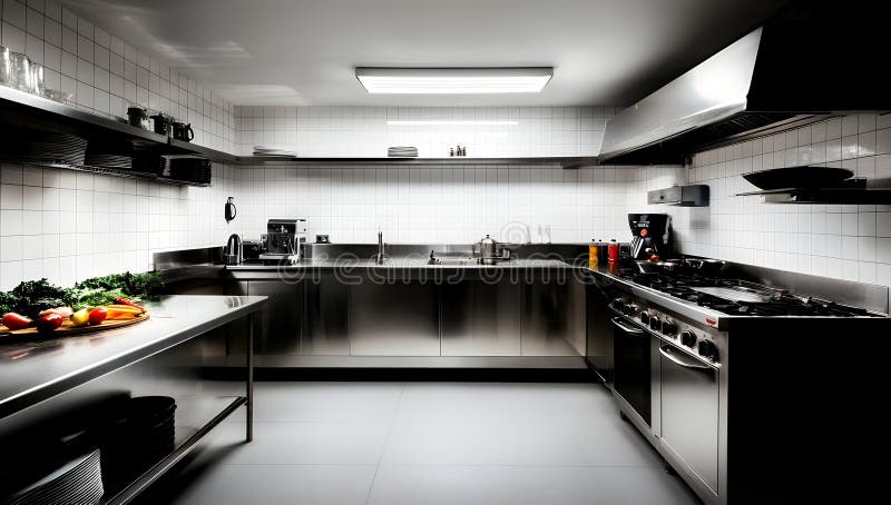 A Sleek, Modern Stainless Steel Commercial Kitchen is Fully Equipped ...