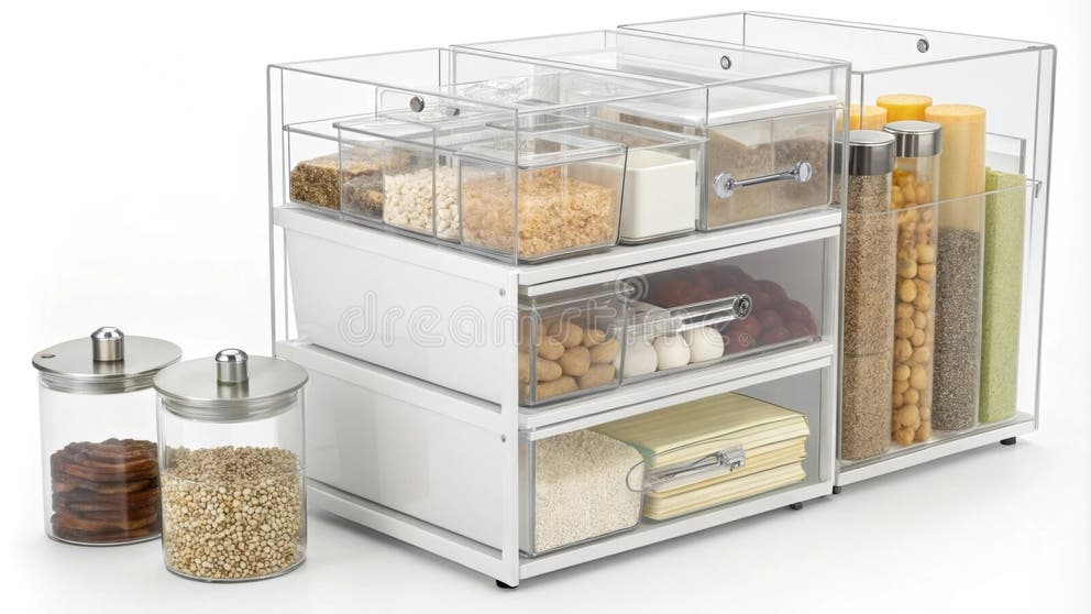 A Sleek Modern Storage Unit Featuring a Combination of Clear Acrylic ...