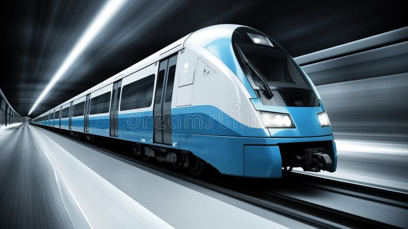 Sleek Modern Subway Train in Motion, Representing Efficient Urban ...